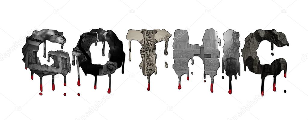 Graveyard images inside scary blood dripping text — Stock Photo © illu ...