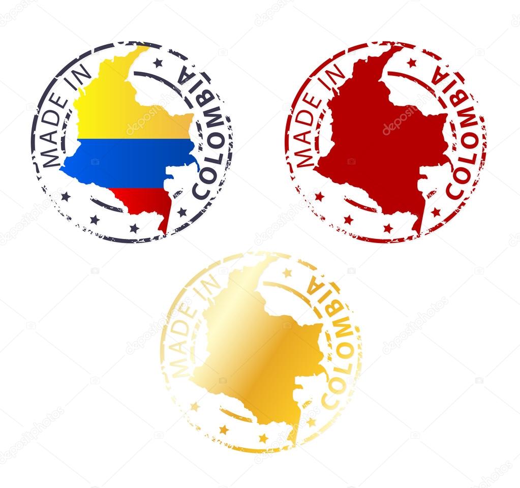 Sello hecho en Colombia - sello auténtico molido con mapa de país ...