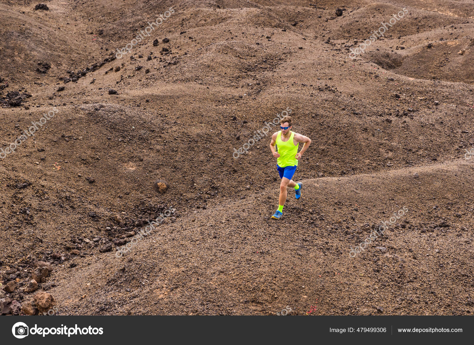 Man trail running in the mountain hills nature landscape. Ultra runner ...
