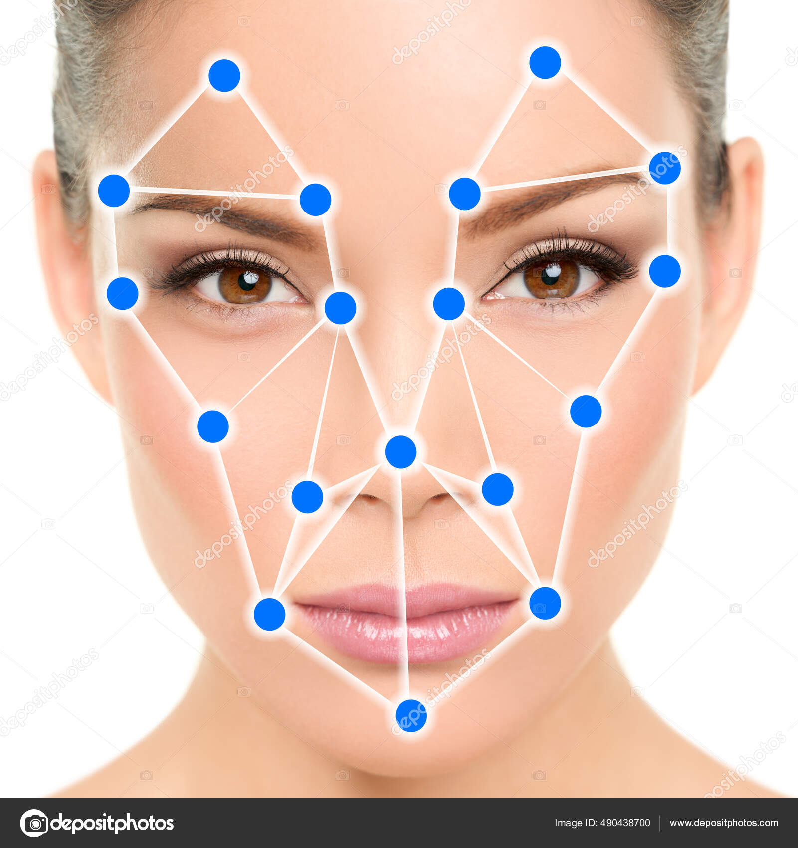 Asian woman portrait biometric facial recognition software app ... Asian woman portrait biometric facial recognition software app ...