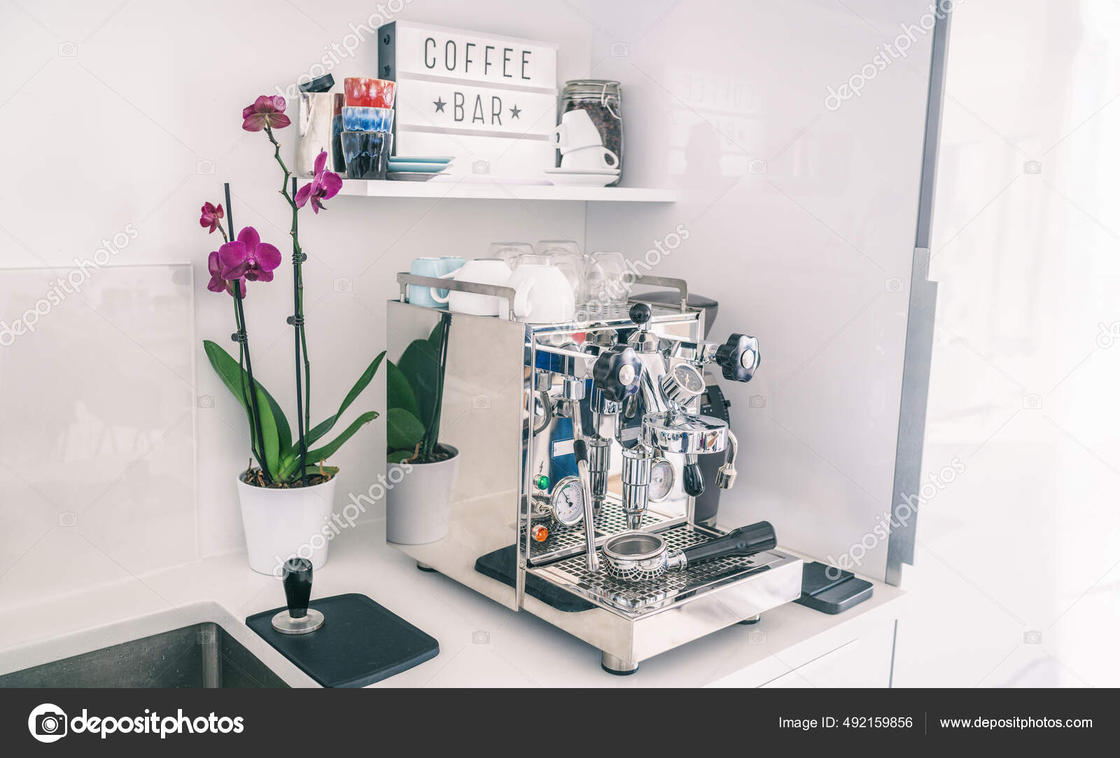 Home kitchen decor coffee bar for espresso machine on countertop ...