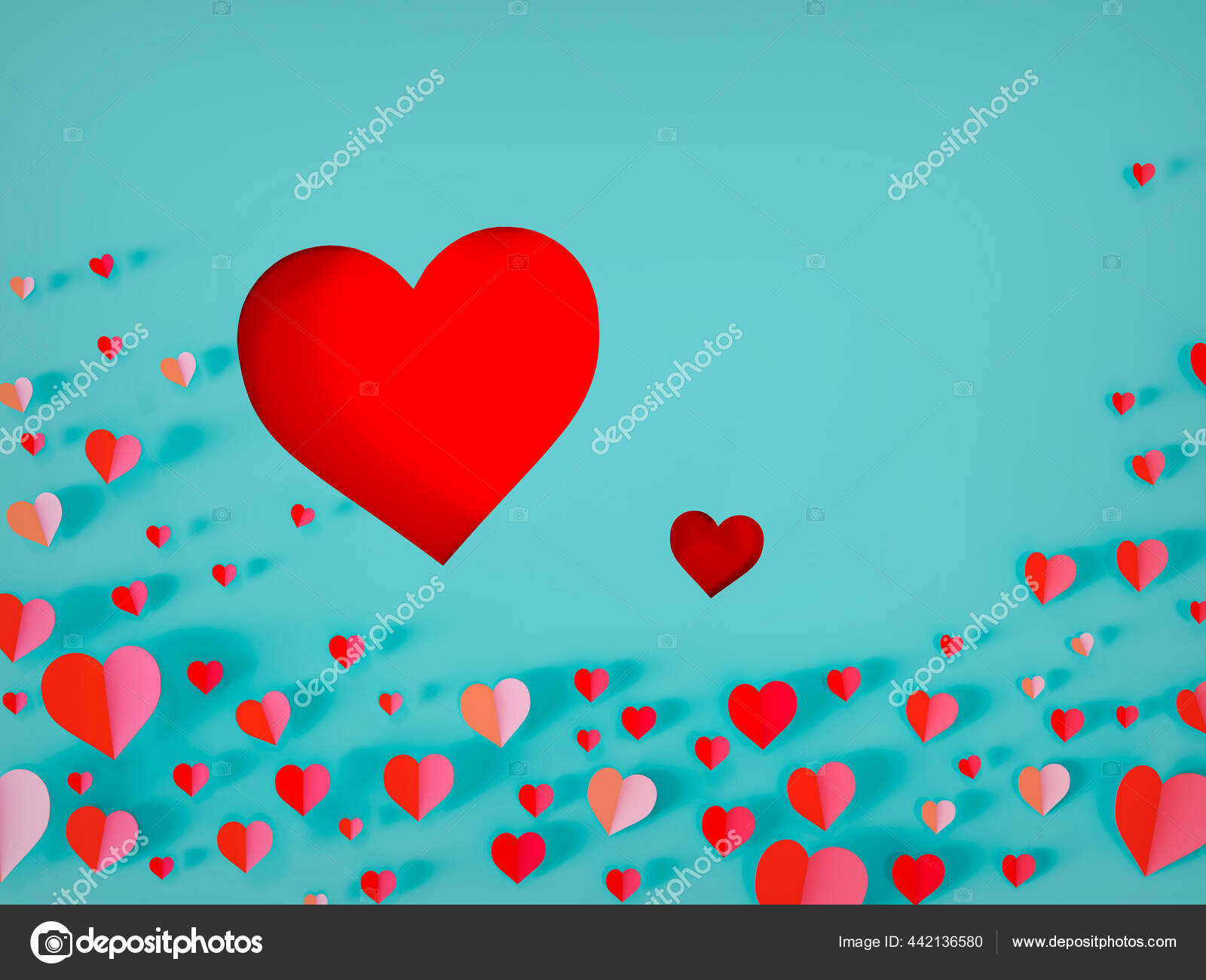 Elementos Papel Forma Corazón Volando Sobre Fondo Color Personalizado