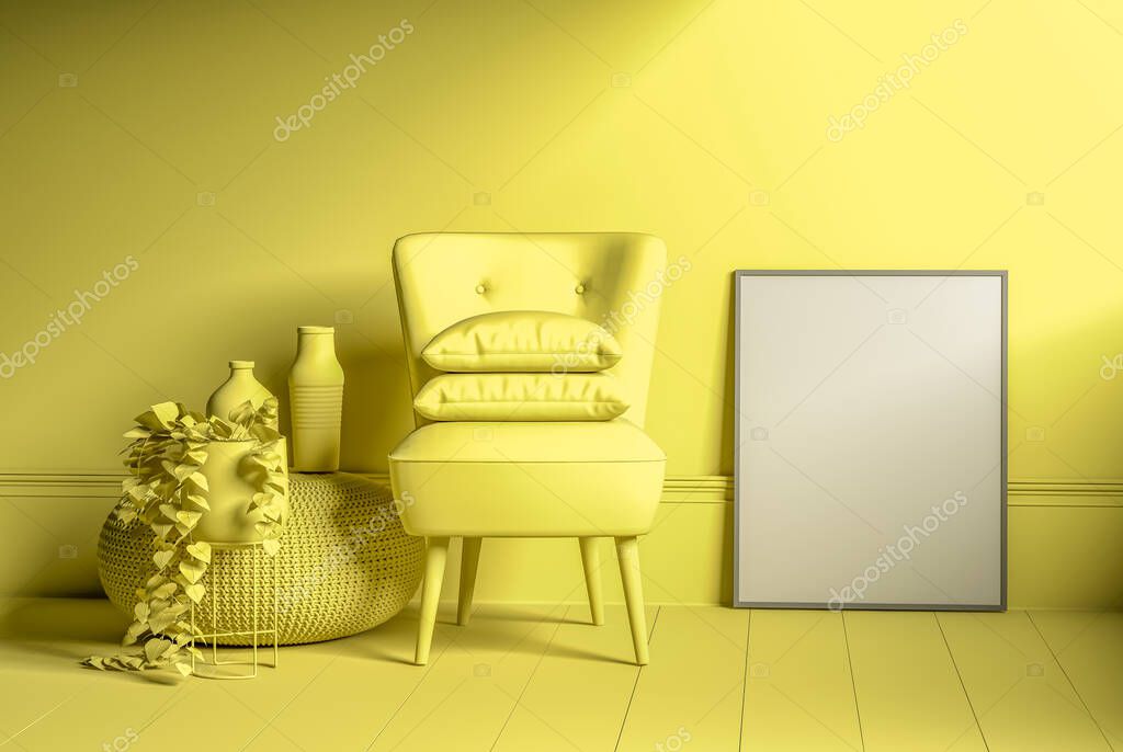 Interior de diseño de color amarillo monocromo. Ilustración de ...