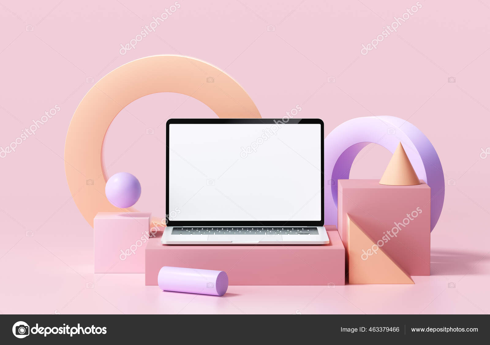 Minimal Laptop Computer Front View Blank White Screen Abstract ...