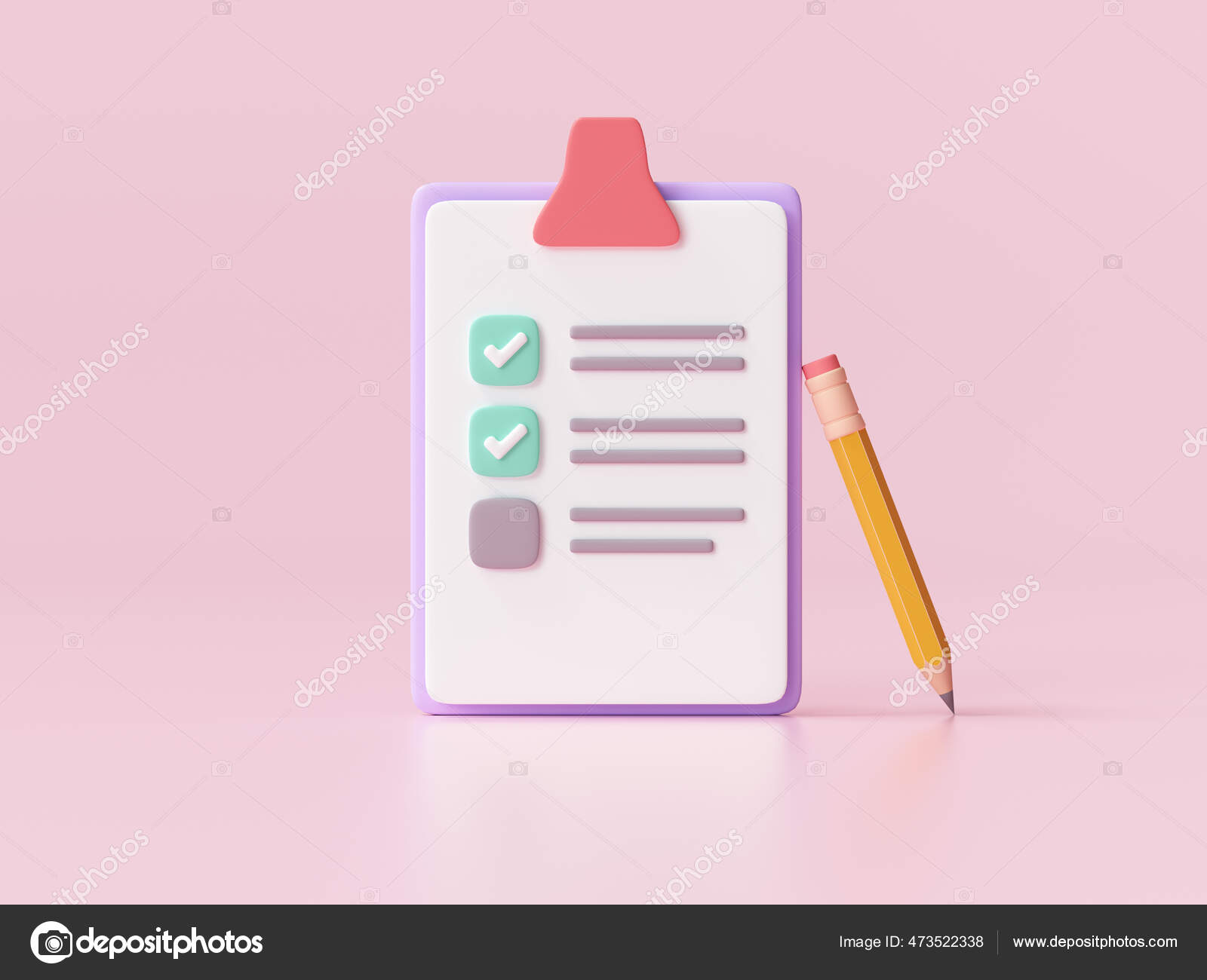 White Clipboard Checklist Pink Background Render Illustration Stock ...