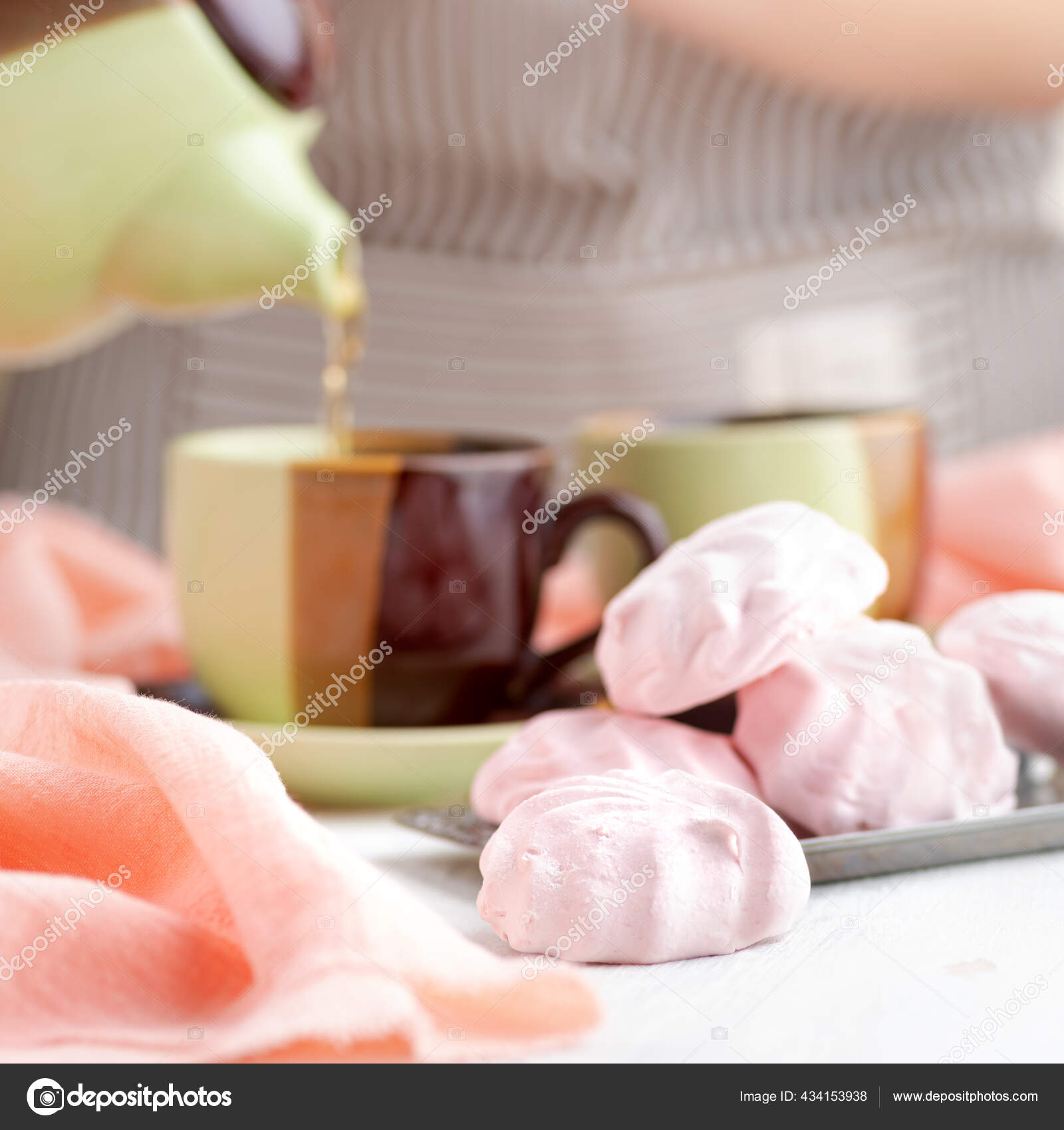 Russian Strawberries Cream Marshmallows Tea Bright Table Still Life ...