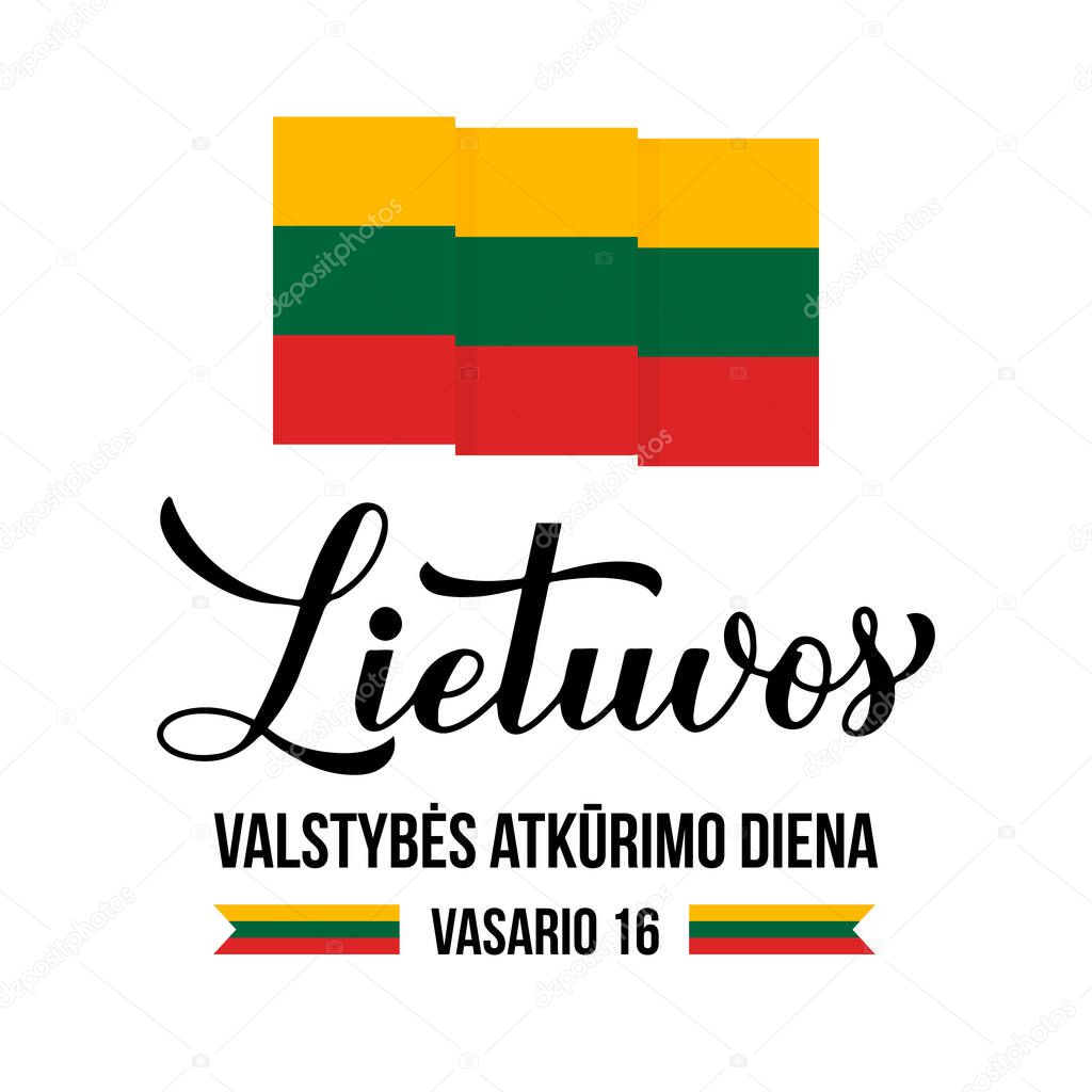Lituania Restauración del Día del Estado caligrafía letra a mano en ...