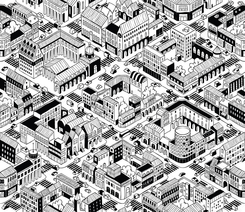 City Urban Blocks Isometric Seamless Pattern - Medium Stock Vector by ...