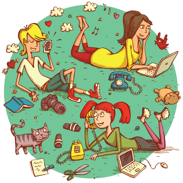 Global village cartoon with a group of youngsters playing with t Stock ...