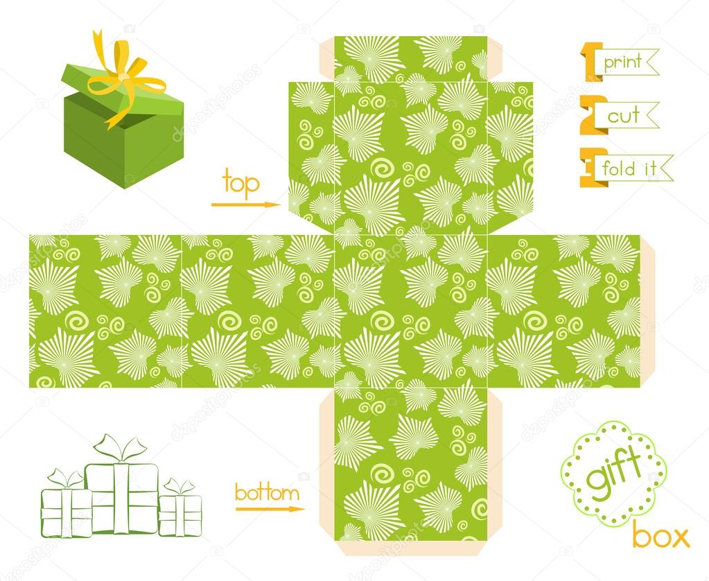 Printable Gift Box Striped Leaves Pattern Stock Vector by ©KsanasK 52489663