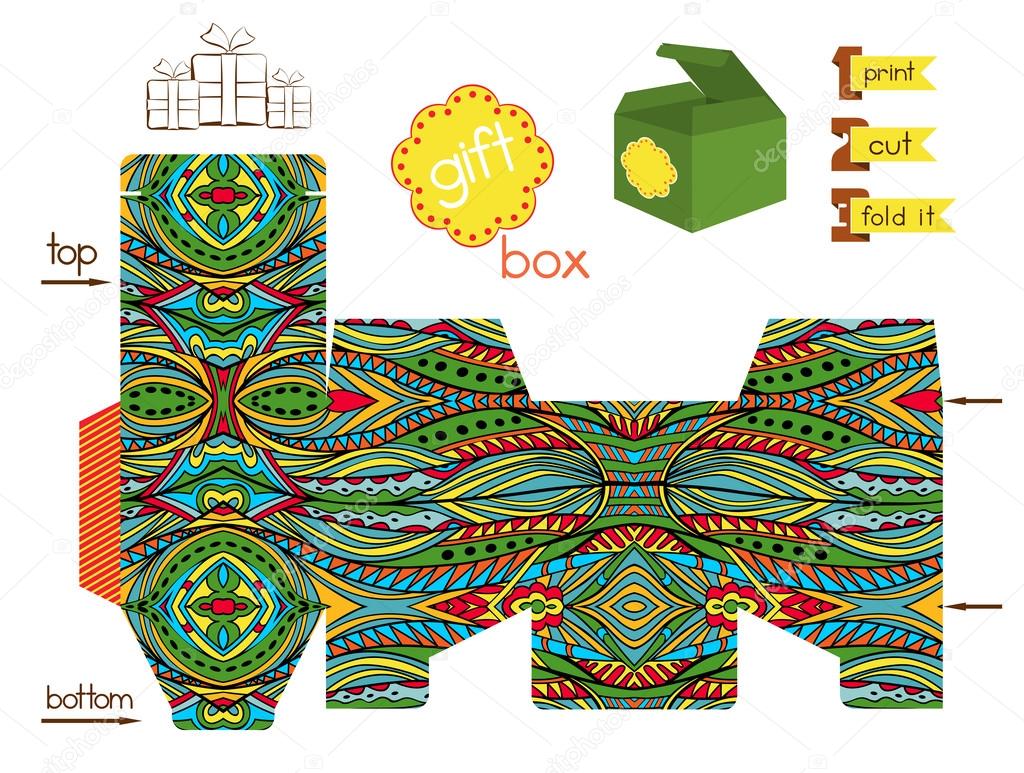 Printable Gift Box With Bright Ethnic Pattern — Stock Vector © KsanasK ...