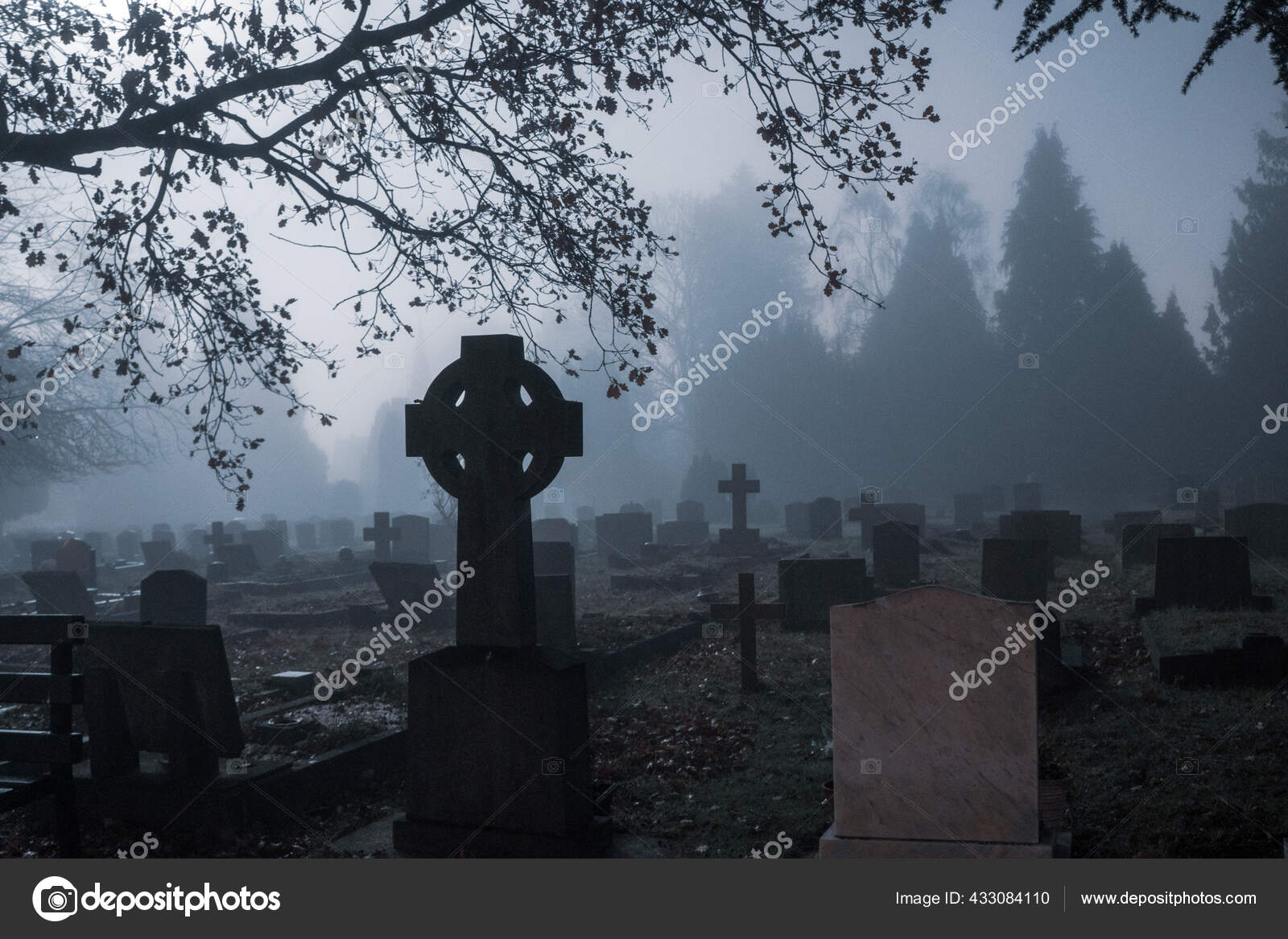 Foggy Cemetery At Night