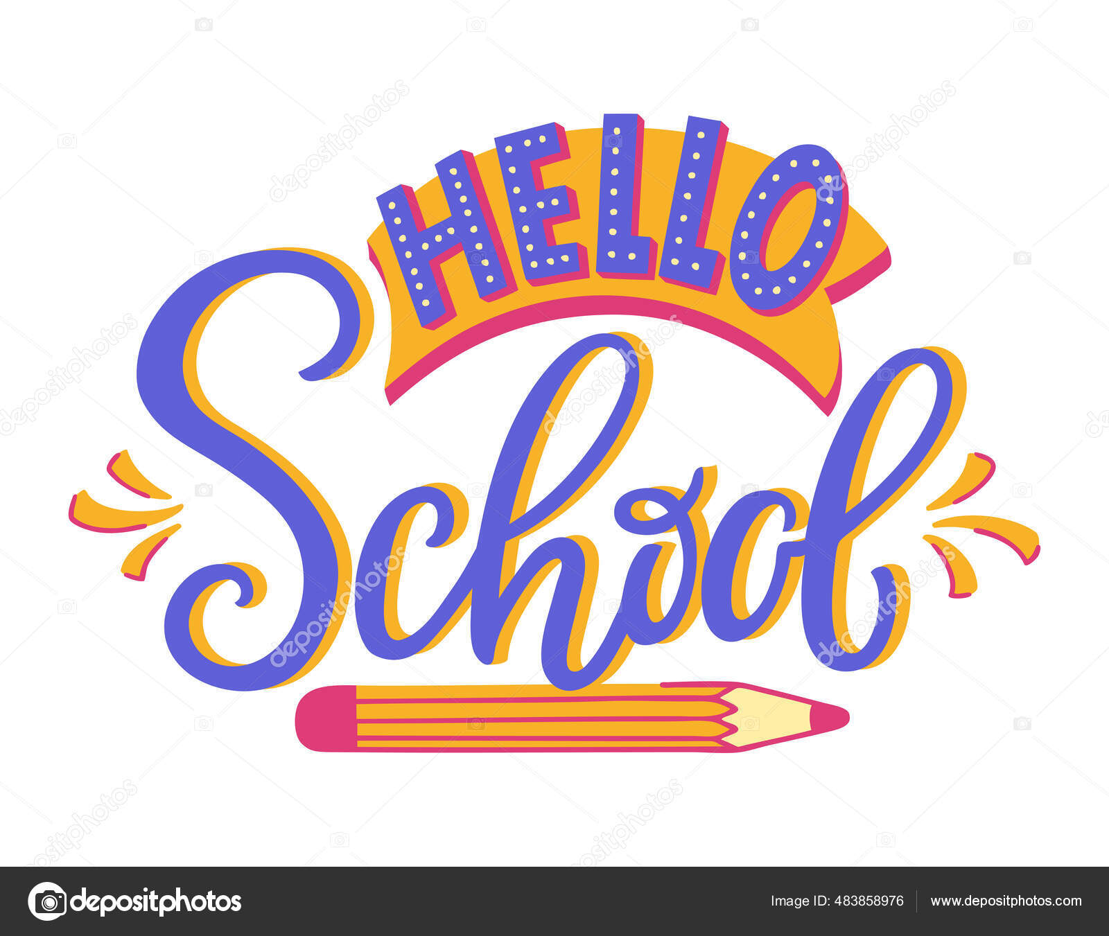 Hello School Hand Lettering Colorful Modern Handwritten Inscription ...