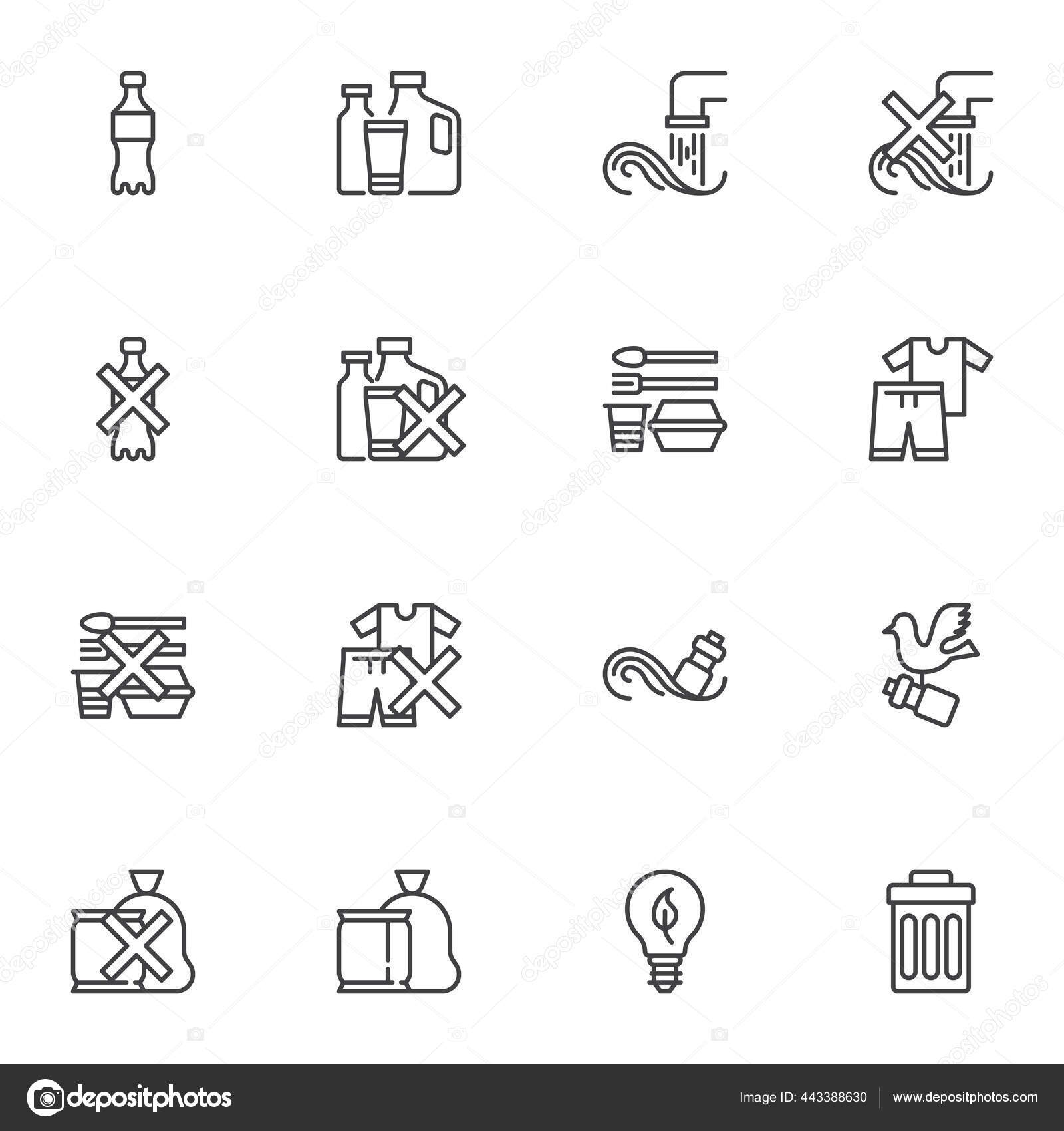 Plastic pollution line icons set Stock Vector by ©avicons 443388630