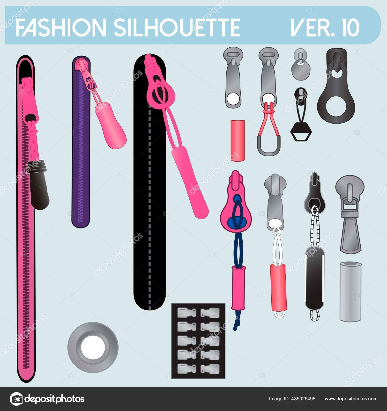 Fashion Elements Basic Zipper Vector Illustration Technical Drawing Zip ...