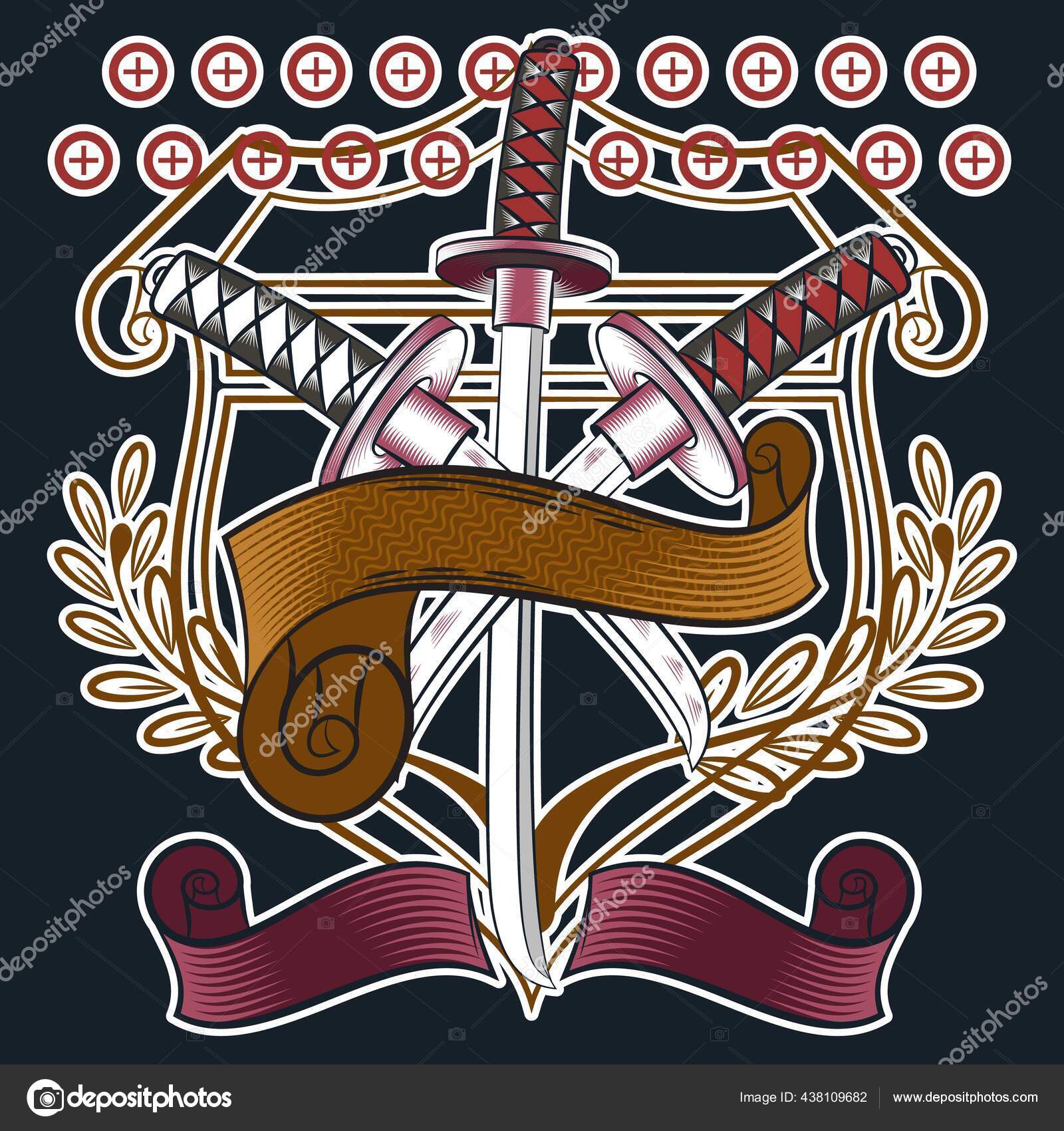 Crossed Samurai Swords Isolated White Background Vector Illustration ...