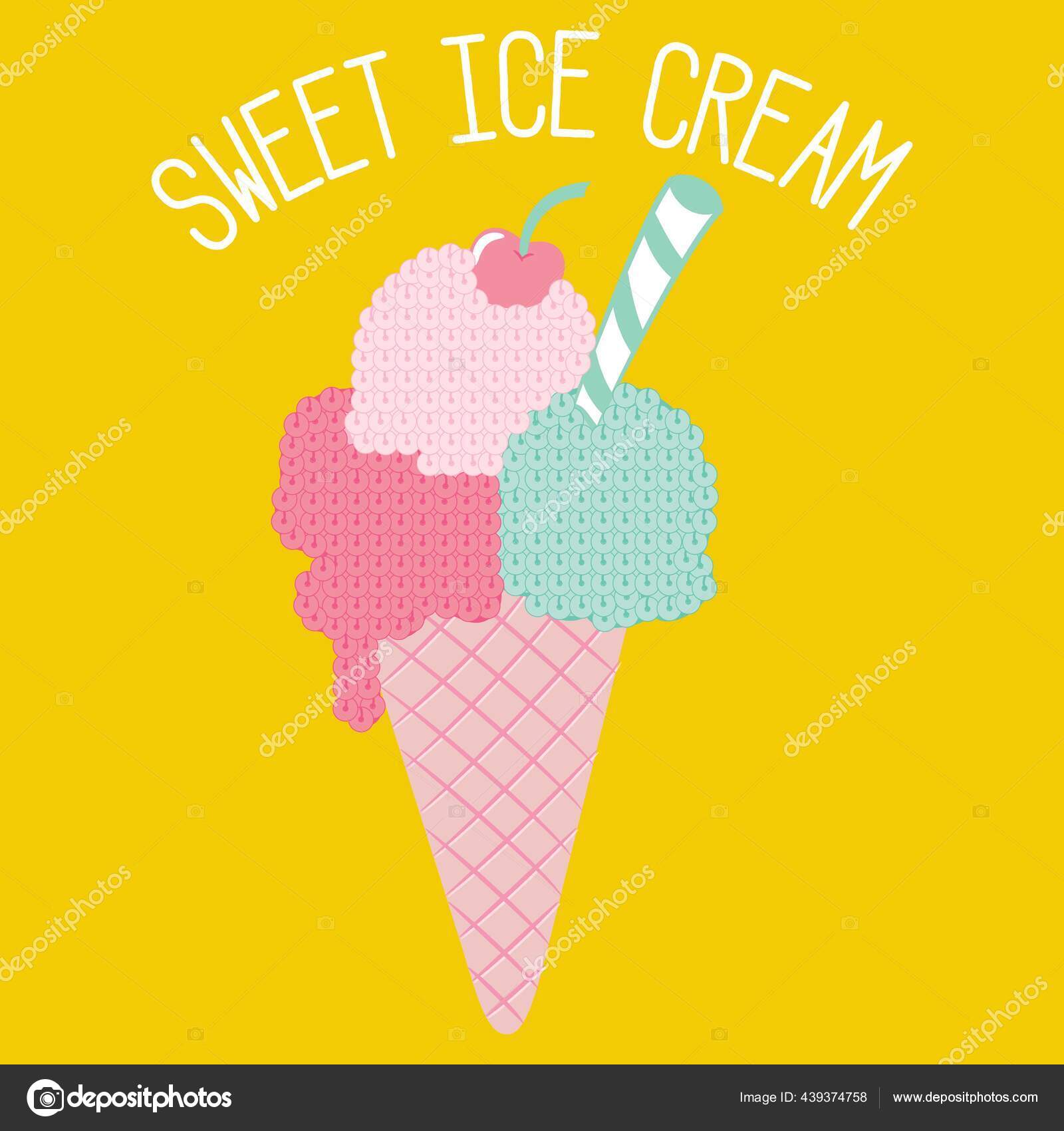 Illustration Vector Cute Ice Cream Text Background Graphic Fashion ...