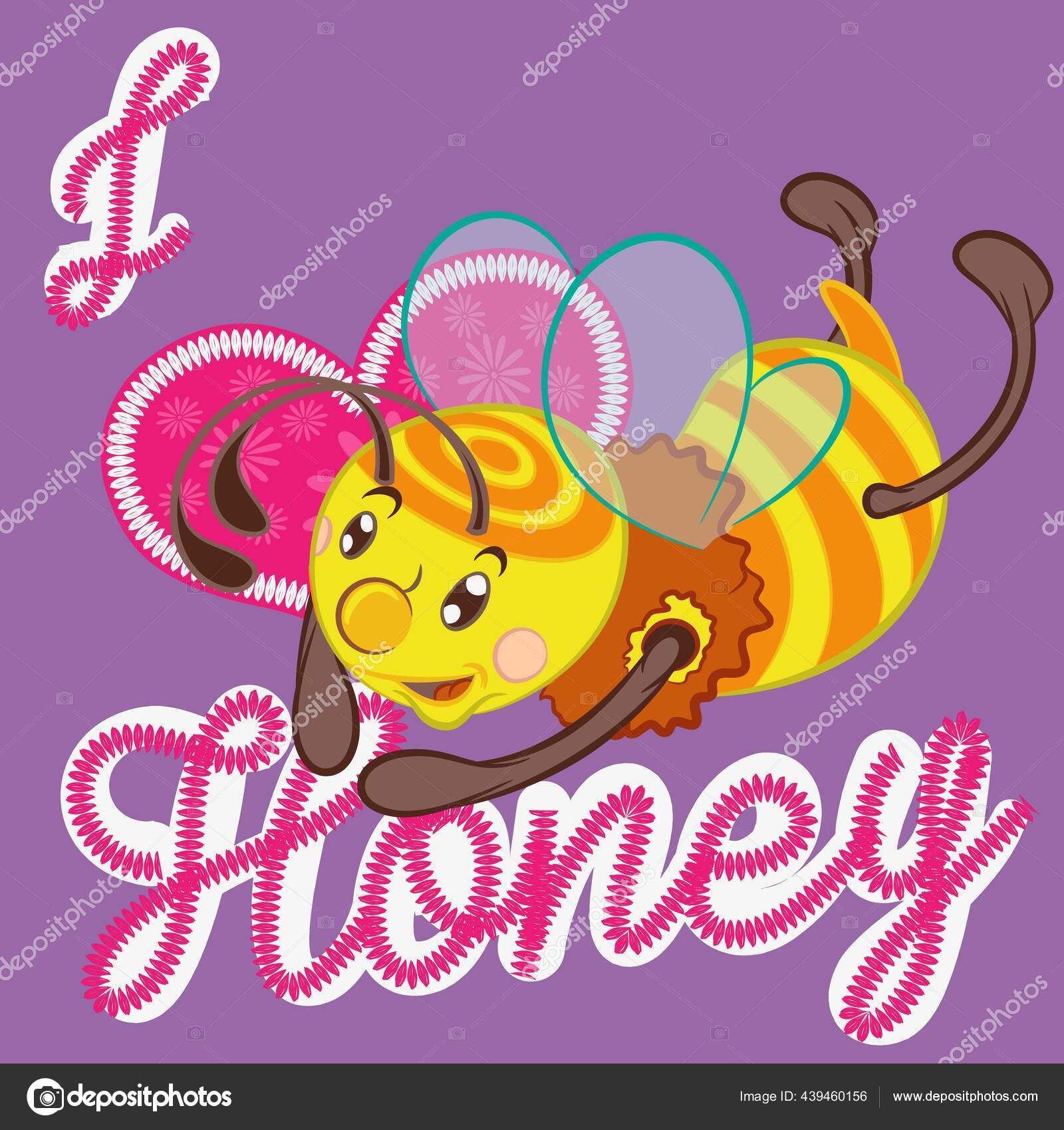 Illustration Vector Cute Bee Heart Text Background Stock Vector by ...