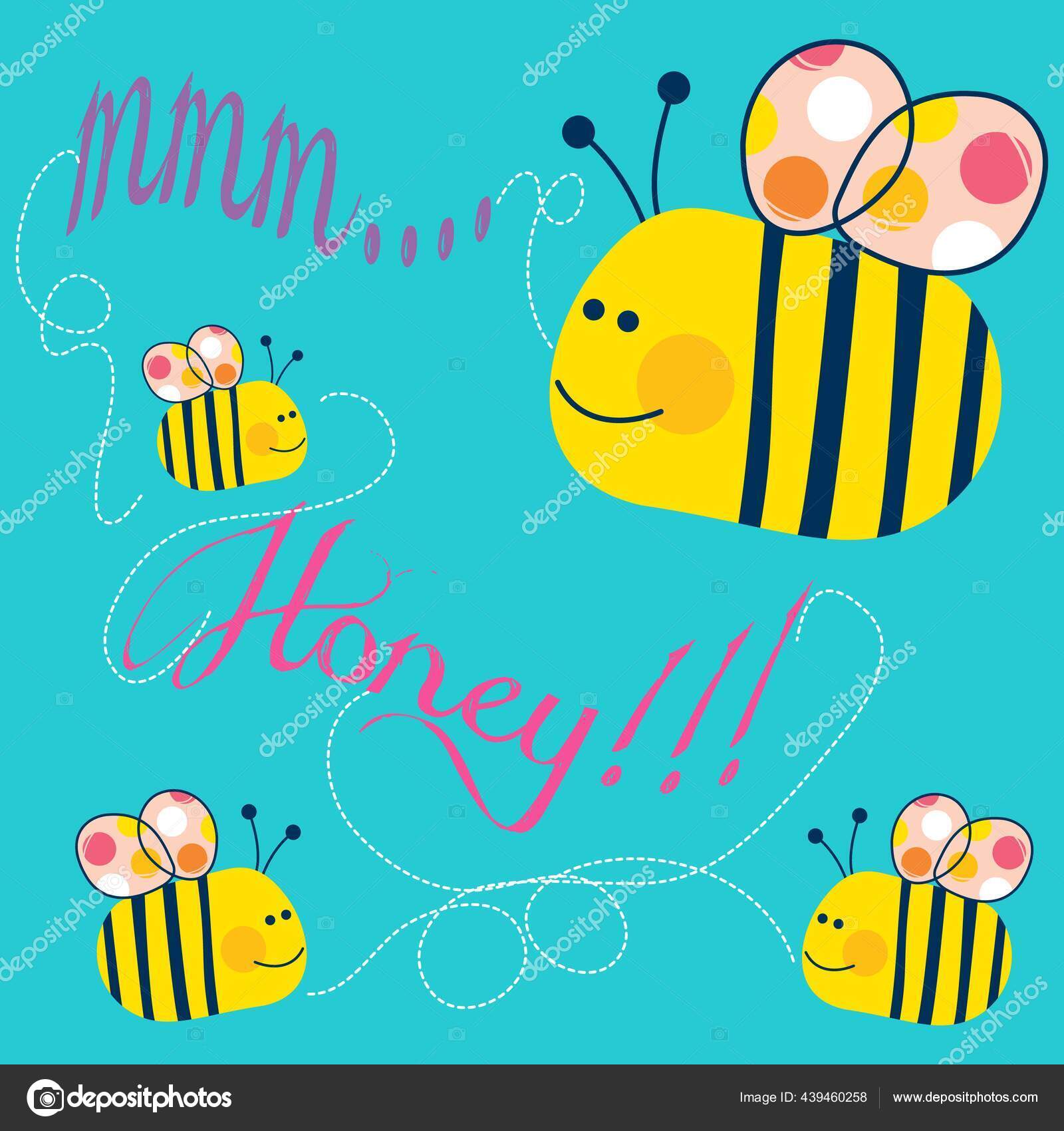 Illustration Vector Cute Bee Heart Text Background Stock Vector Image ...