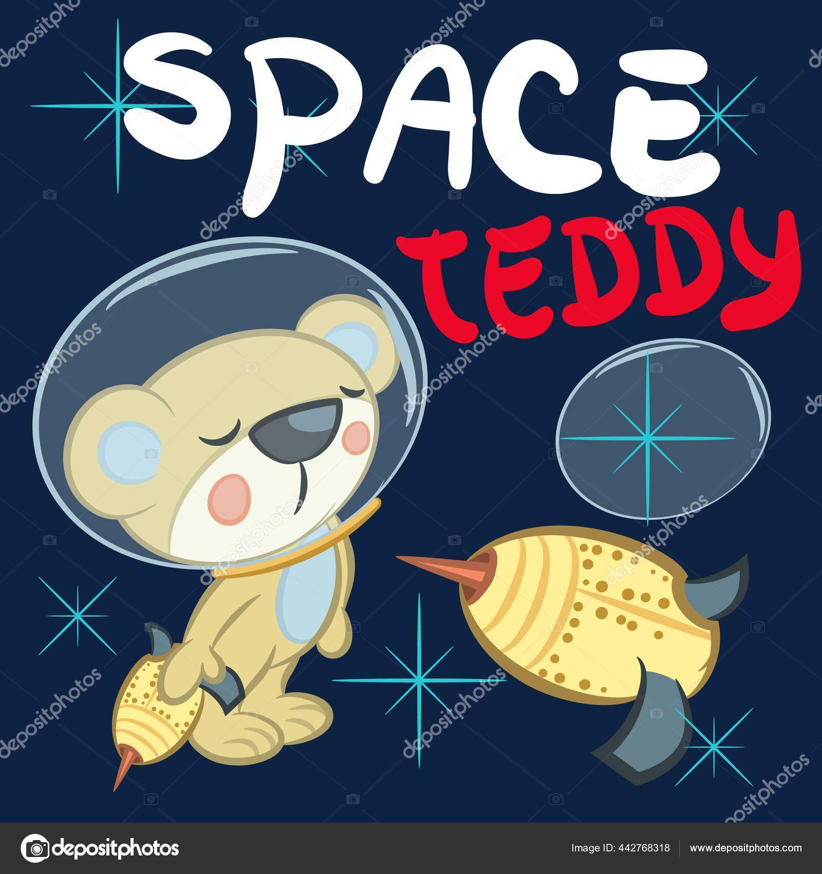 Illustration Vector Cute Teddy Bear Space Suit Text Fashion Design ...