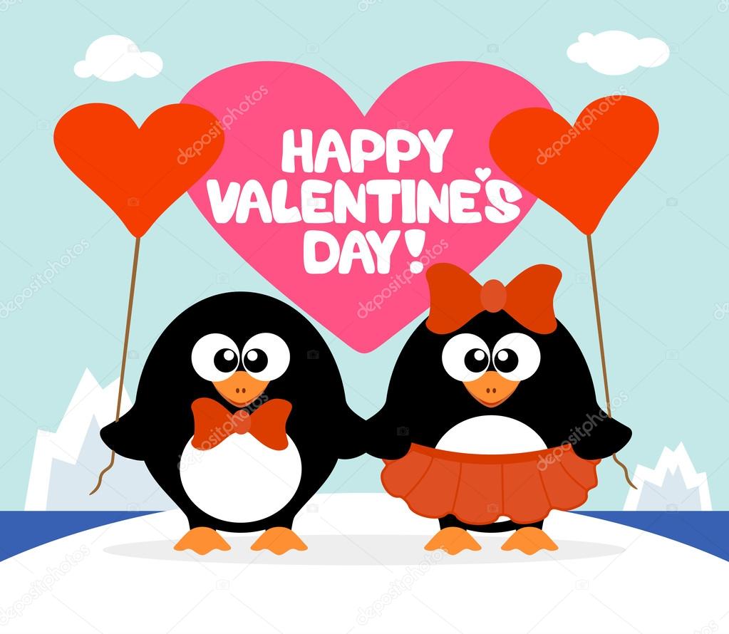 Fondo de San Valentín con pingüinos 2024