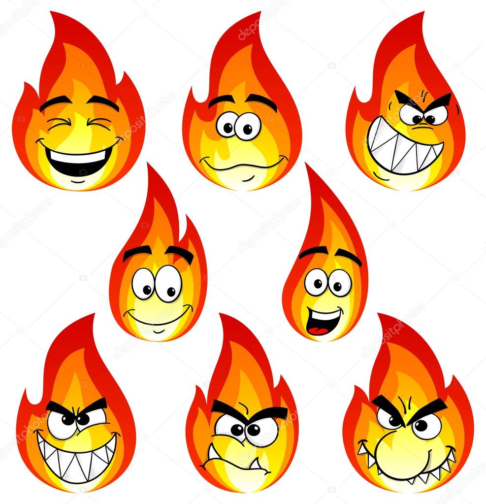 Flame cartoons with many faces isolated on white background Stock ...