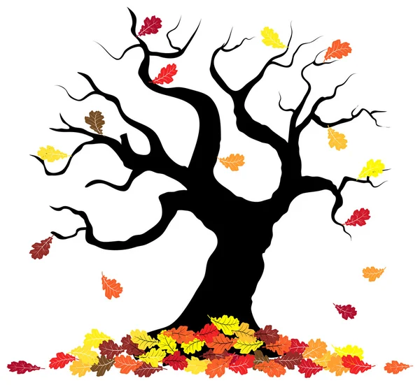 Kreslený mrak, který fouká vítr do stromu, který ztratí podzim listí ...