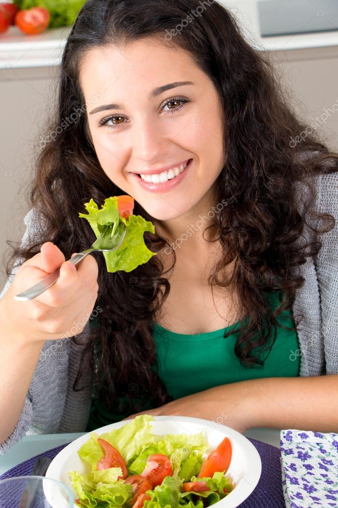 Ella come sano y es feliz y hermoso: fotografía de stock © asife ...