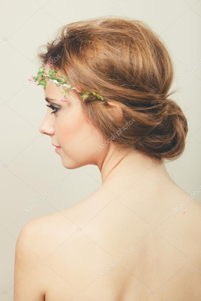 Beautiful woman with bun and tiara — Stock Photo © asife #73845215
