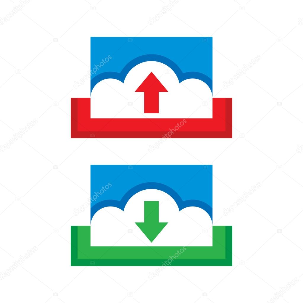 Clouds - upload and download - concept vector signs illustrations ...