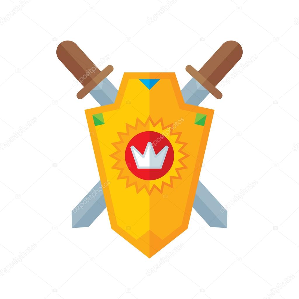 Escudo y espadas - logo vectorial ilustración creativa en estilo plano ...