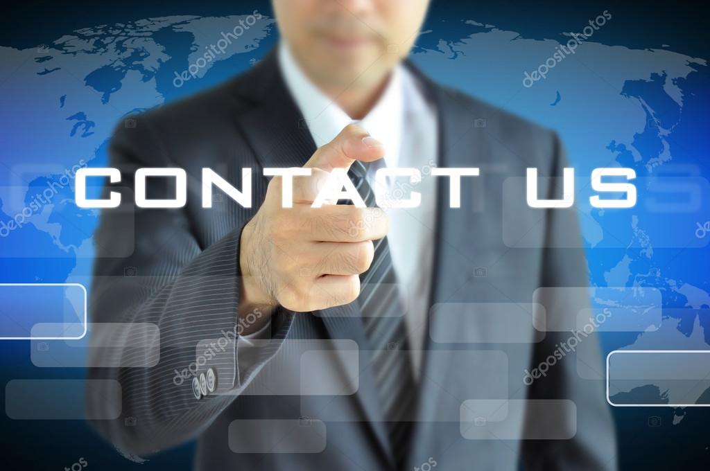 Businessman pointing to CONTACT US sign — Stock Photo © kritchanut ...