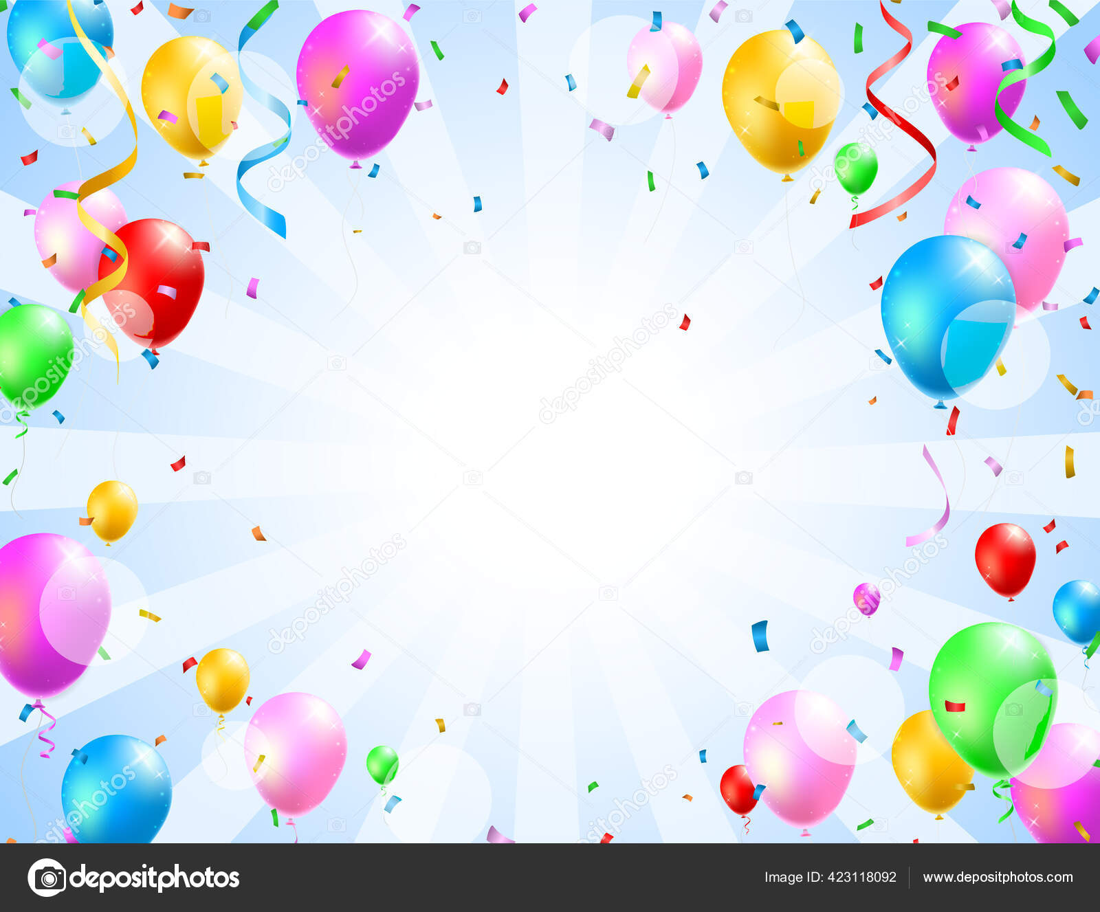 Kartu Ulang Tahun Dengan Balon Confetti Dan Curling Streamer Atau Vektor Stok oleh ...