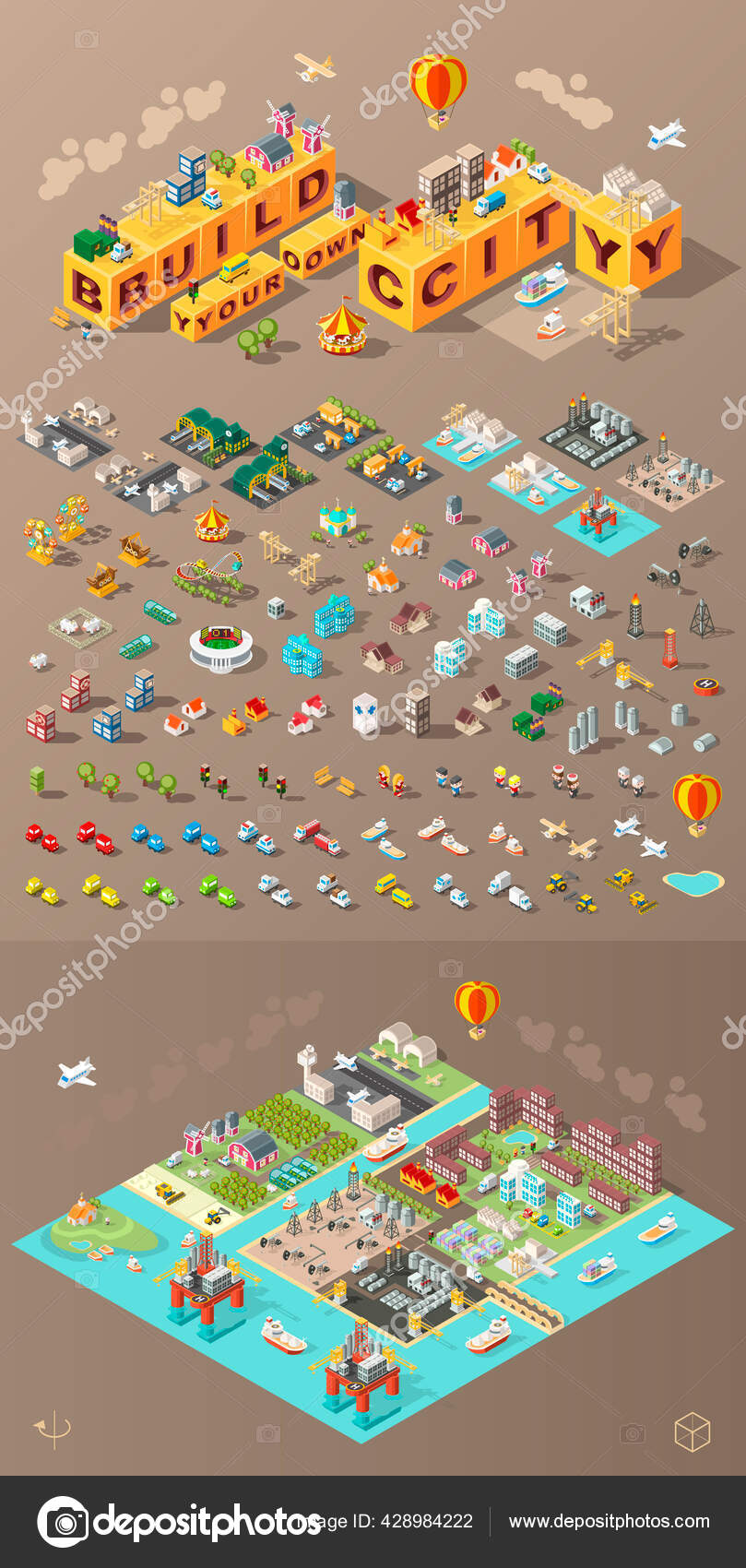 Build Your Own City Set Isolated Minimal City Vector Elements Stock ...