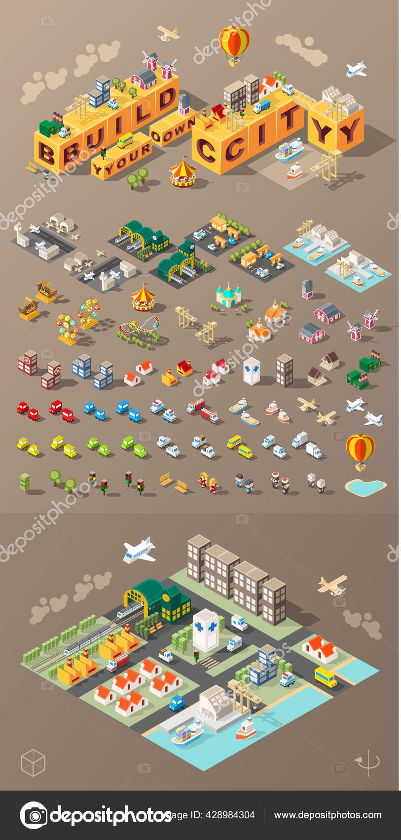 Build Your Own City Set Isolated Minimal City Vector Elements Stock ...