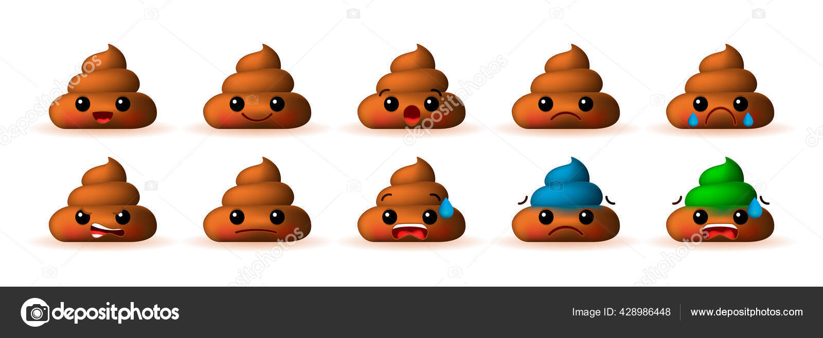 Set High Quality Cute Poo Emoticons Background Isolated Vector ...
