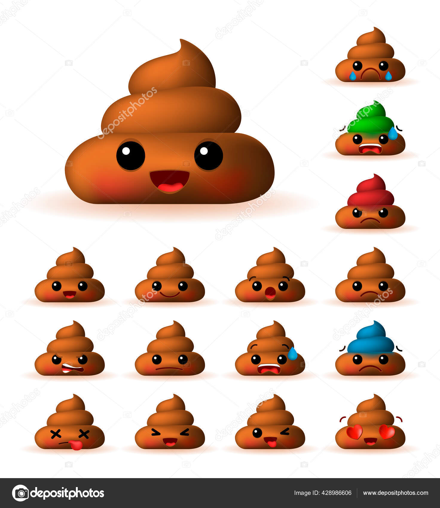 Set High Quality Cute Poo Emoticons Background Isolated Vector ...