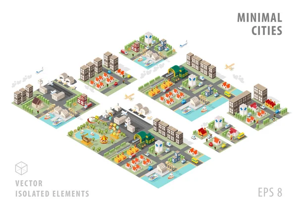 Set Isolated Isometric City Maps Elements Shadows White Background ...