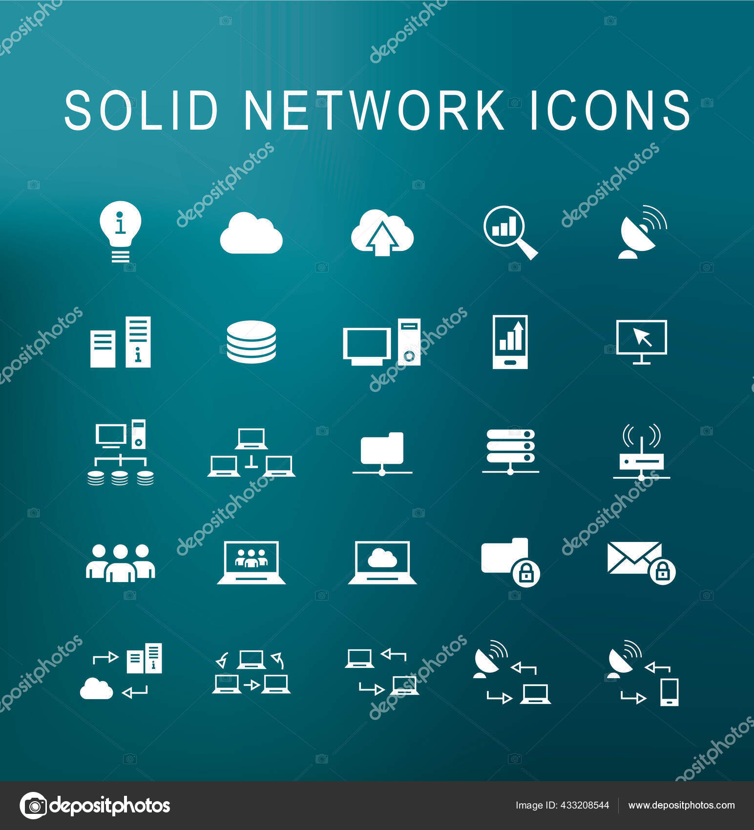 Set Universal Solid Network Icons Dark Background Isolated Elements ...