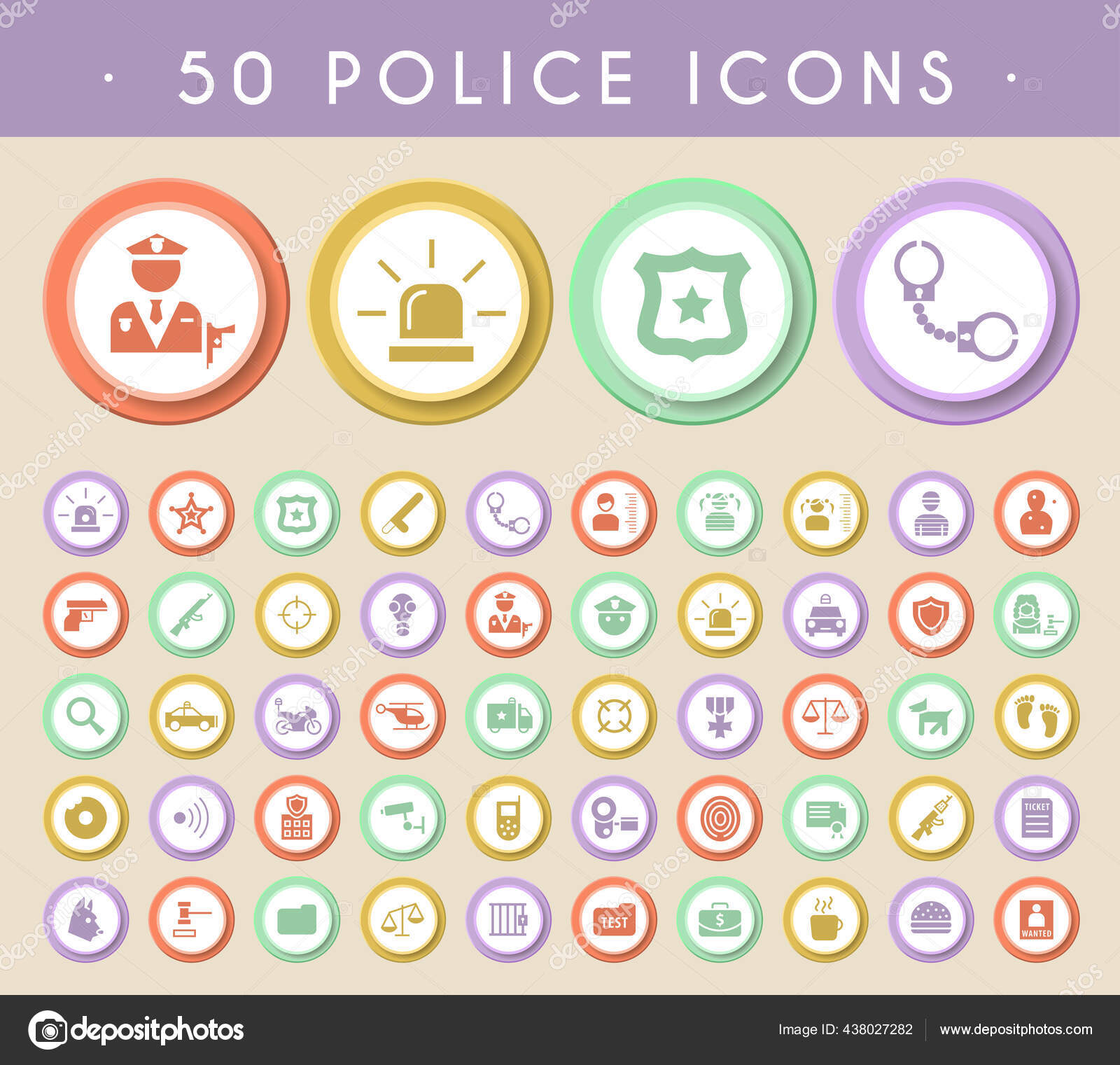 Set Police Icons Circular Colored Buttons Vector Isolated Elements ...