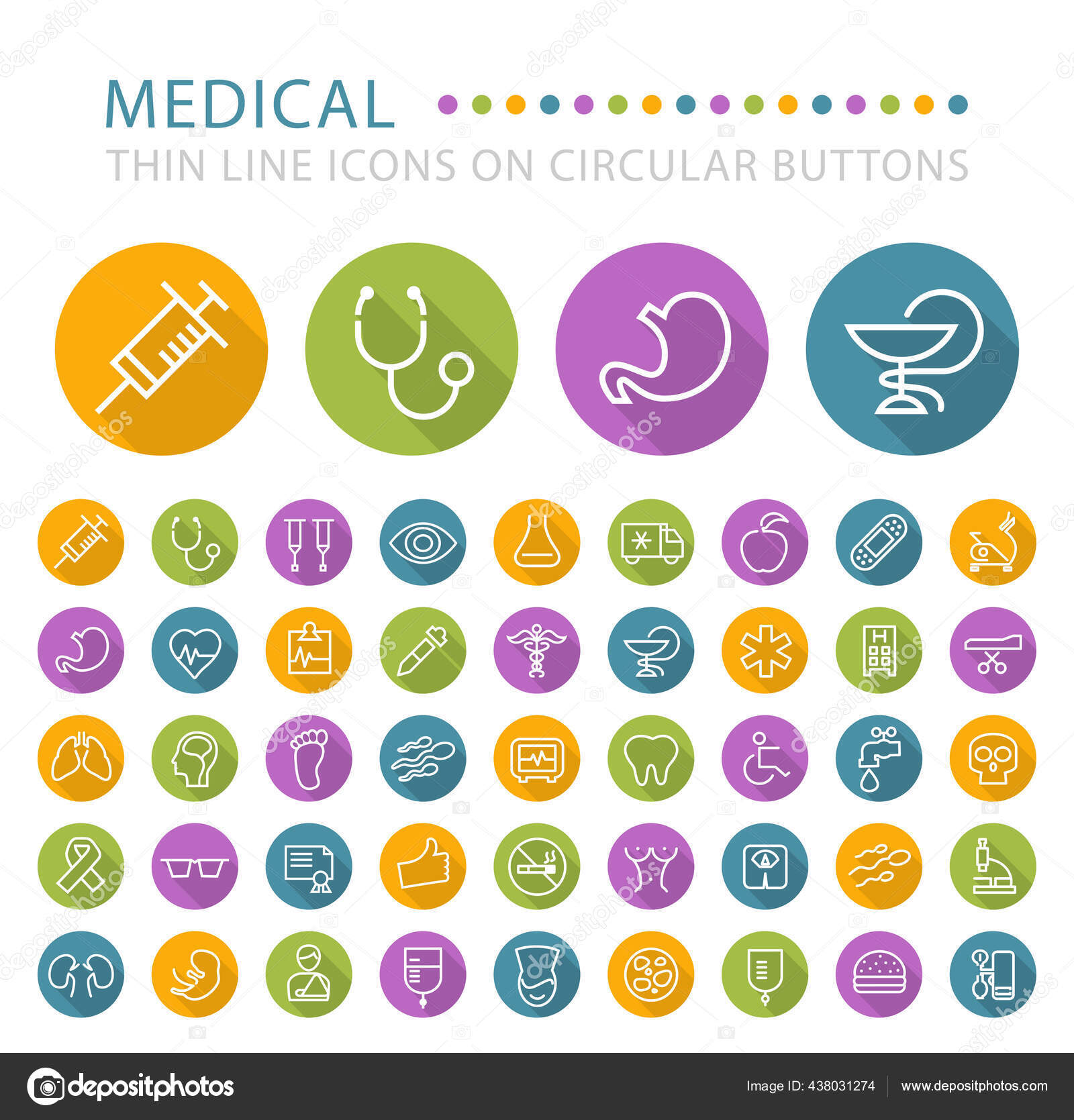 Set Elegant Universal White Medical Minimalist Thin Line Icons Circular ...