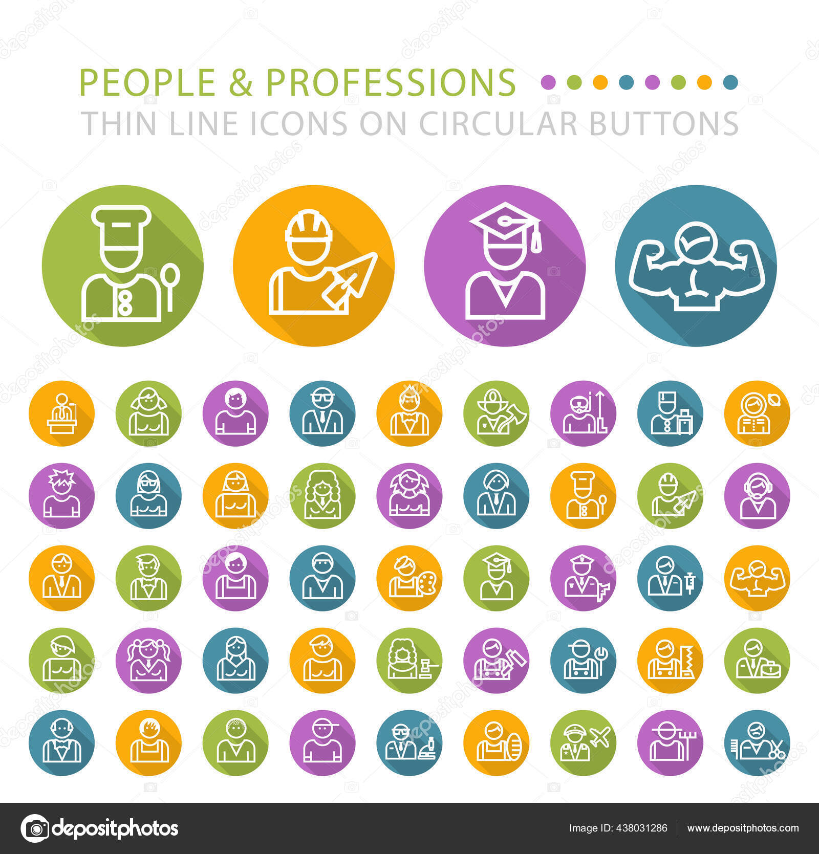 Elegant Universal White People Professions Minimalistic Thin Line Icons ...