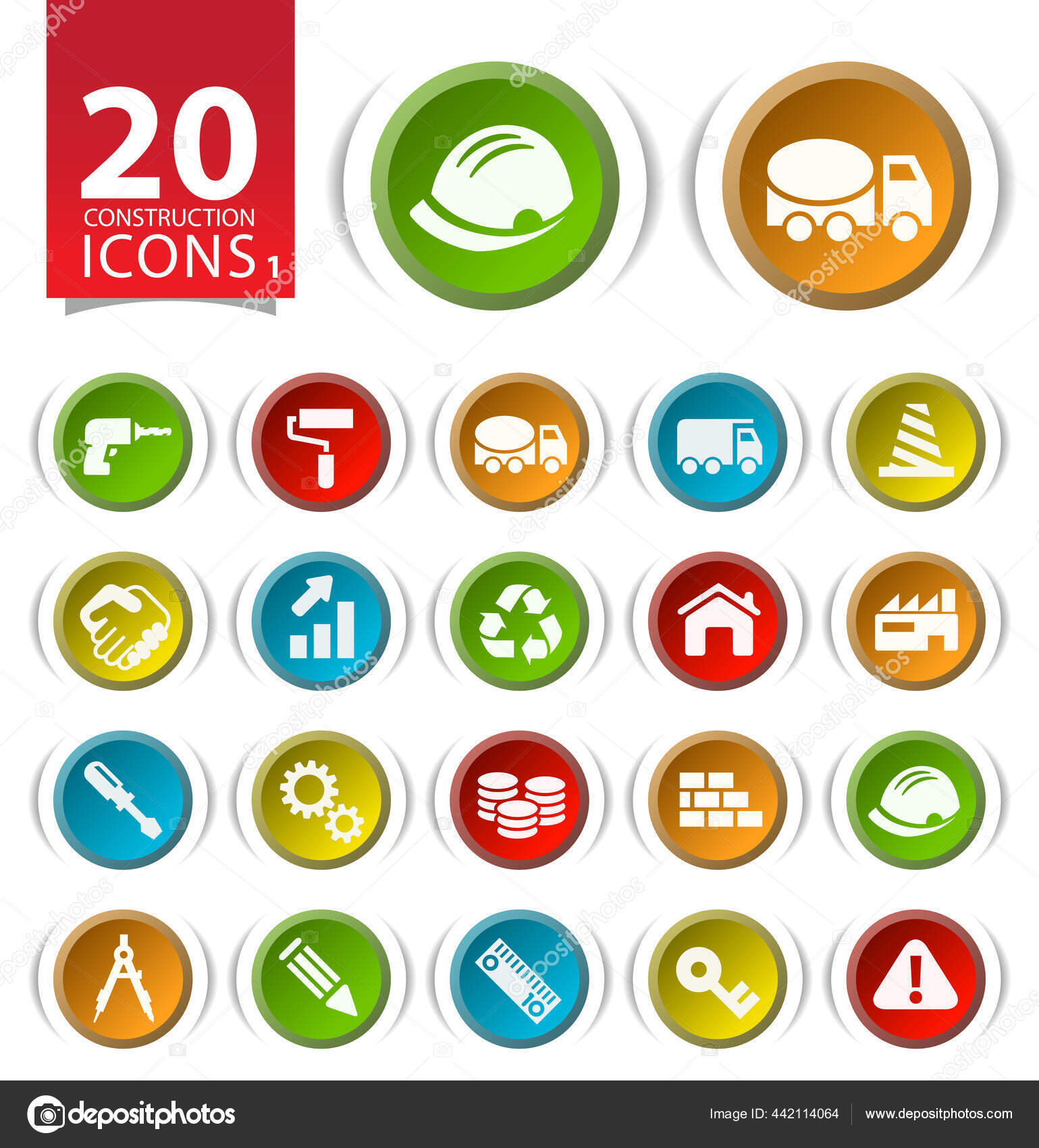 Set Construction Icons Circular Modern Buttons Stock Vector by ...