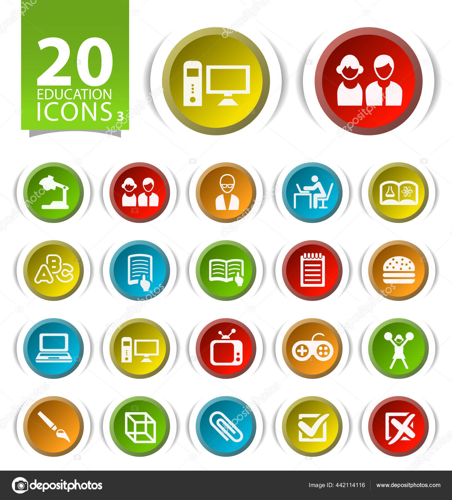 Buttons Flat Education Icons White Background Stock Vector by ...