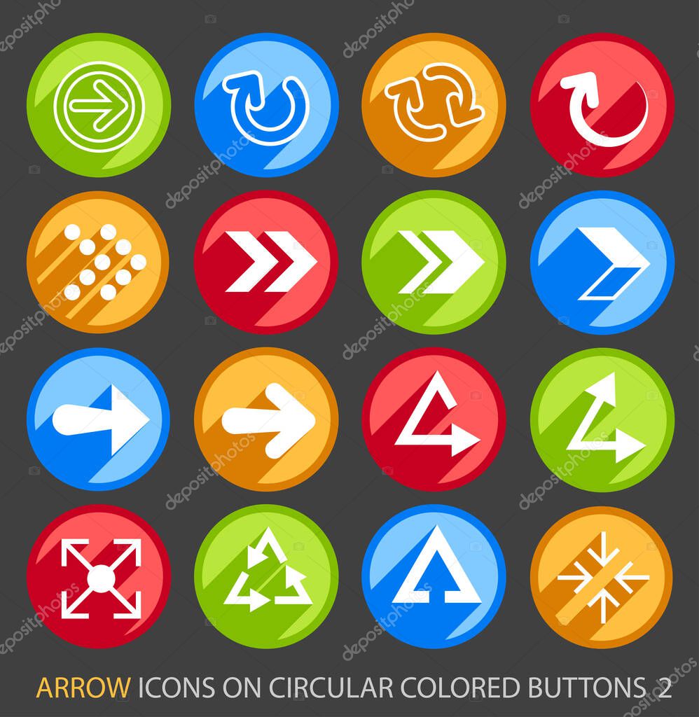 Iconos de flecha en botones de colores circulares 2022