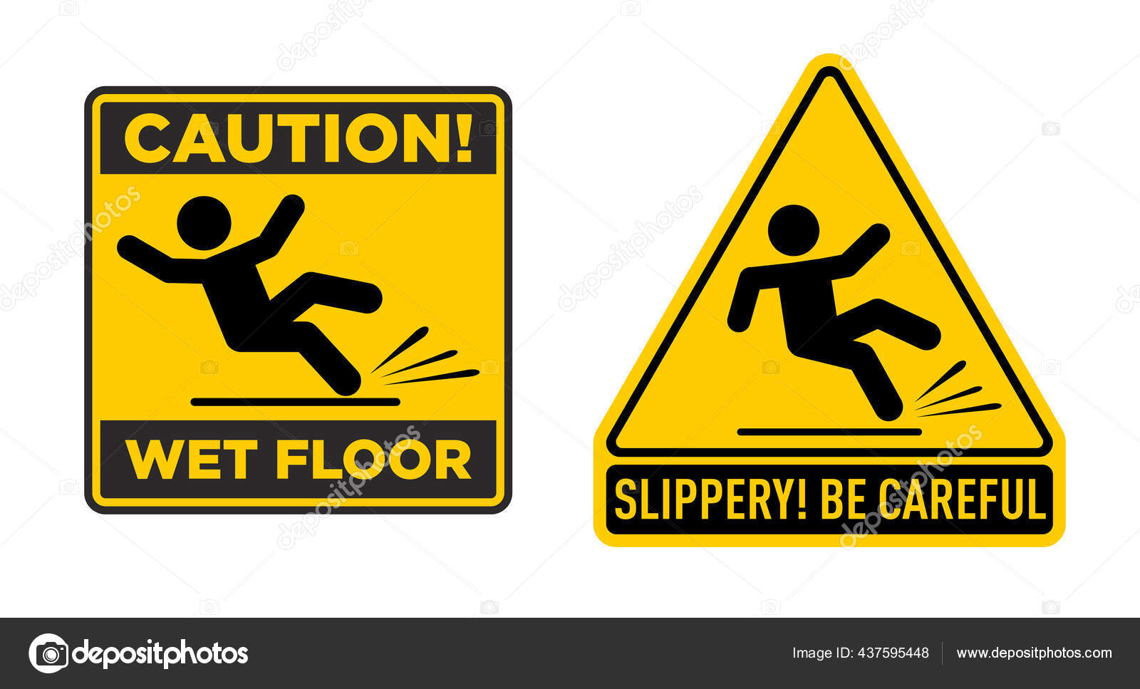 Wet Floor Sign Yellow Triangle Square Falling Man Isolated Vector Stock ...