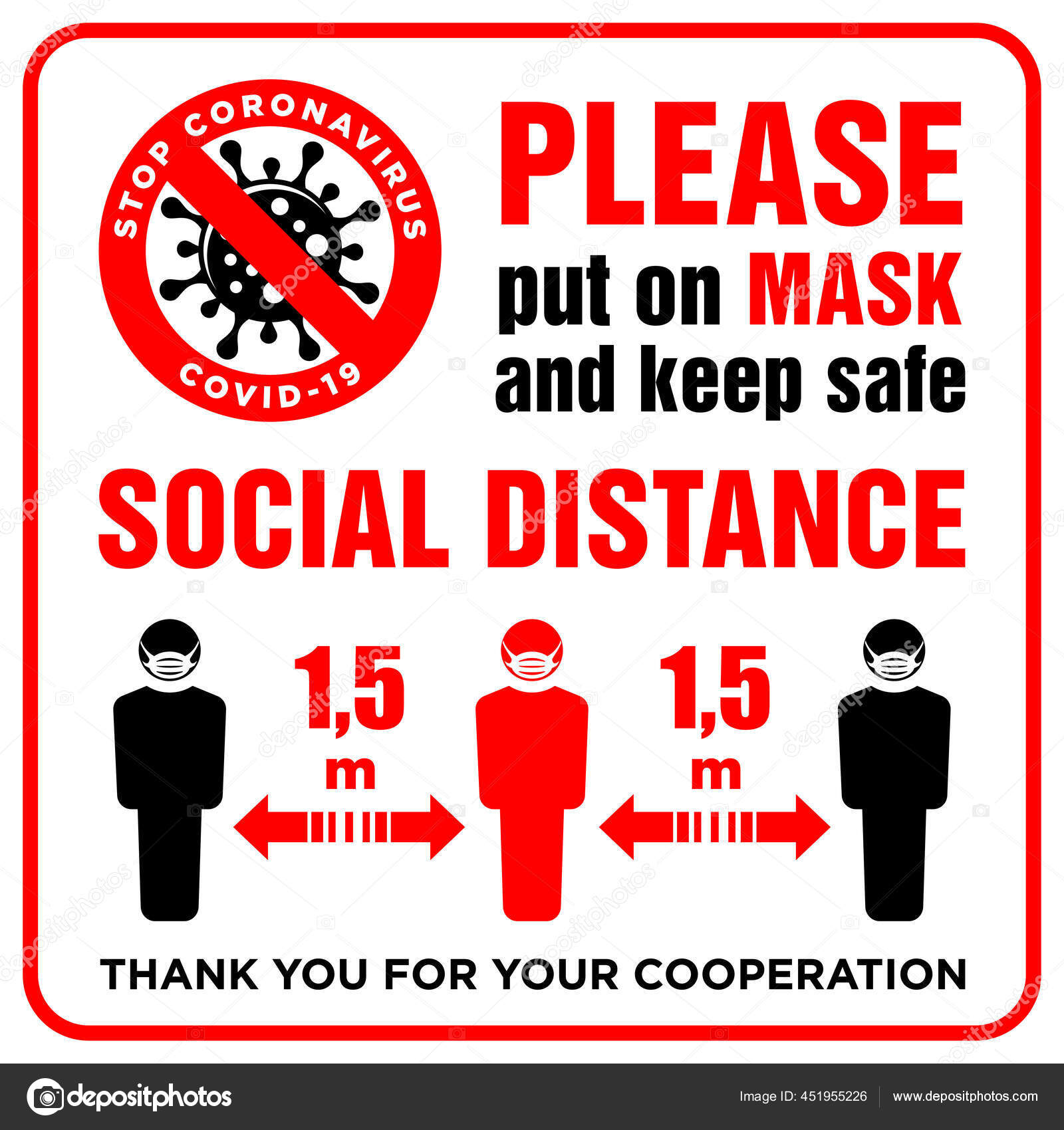 Warning Sign Put Mask Keep Safe Distance Front Door Information Stock ...