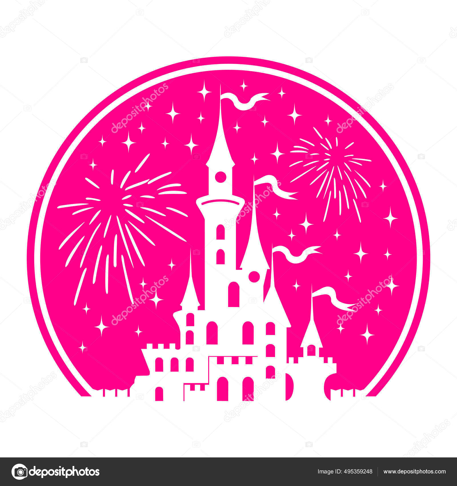 Silueta Del Castillo Princesa Círculo Fantasía Palacio Rosa Fondo ...