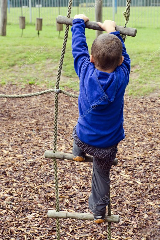 Kid Climbing Ladder Child Climbing Ladder At Playground — Stock