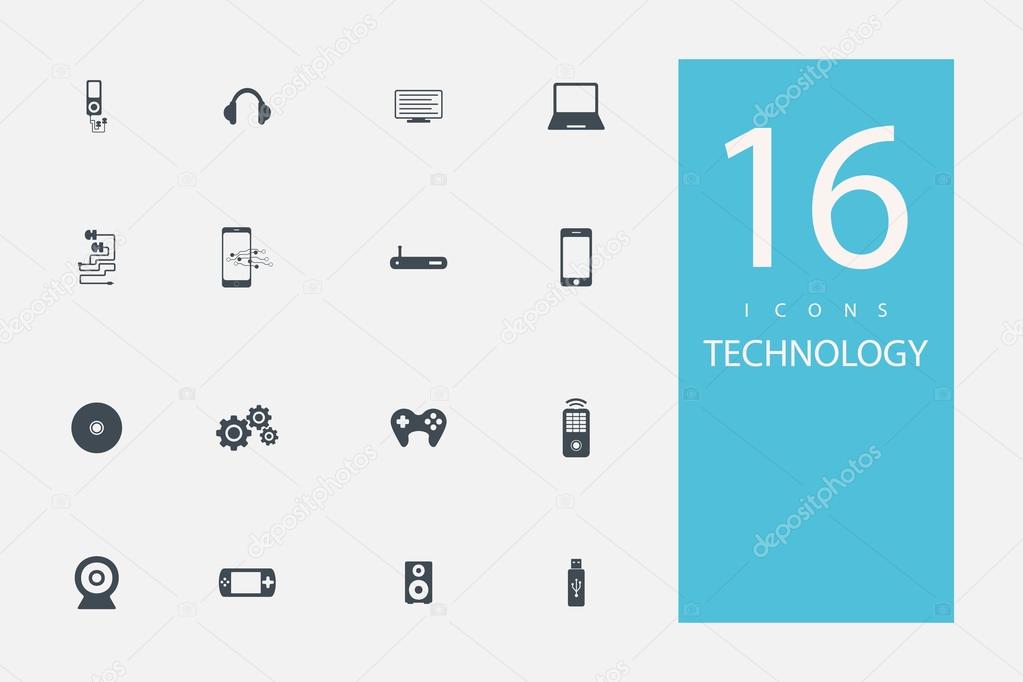 Collection of icons in style flat gray color on topic technology Stock ...